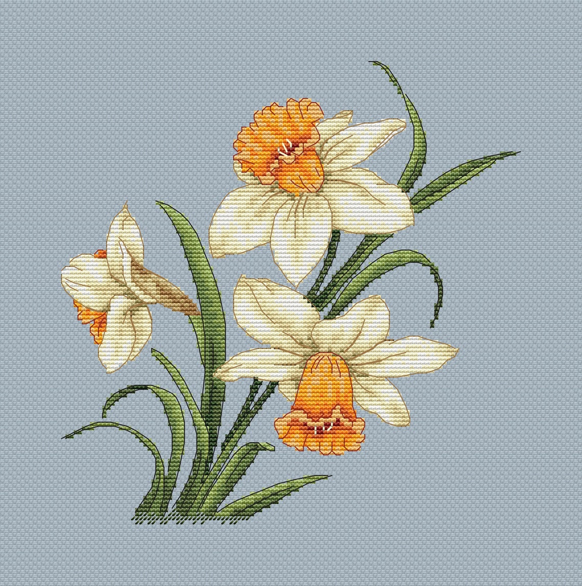 White Daffodils Cross Stitch Pattern – Spring Floral Embroidery (PDF ...