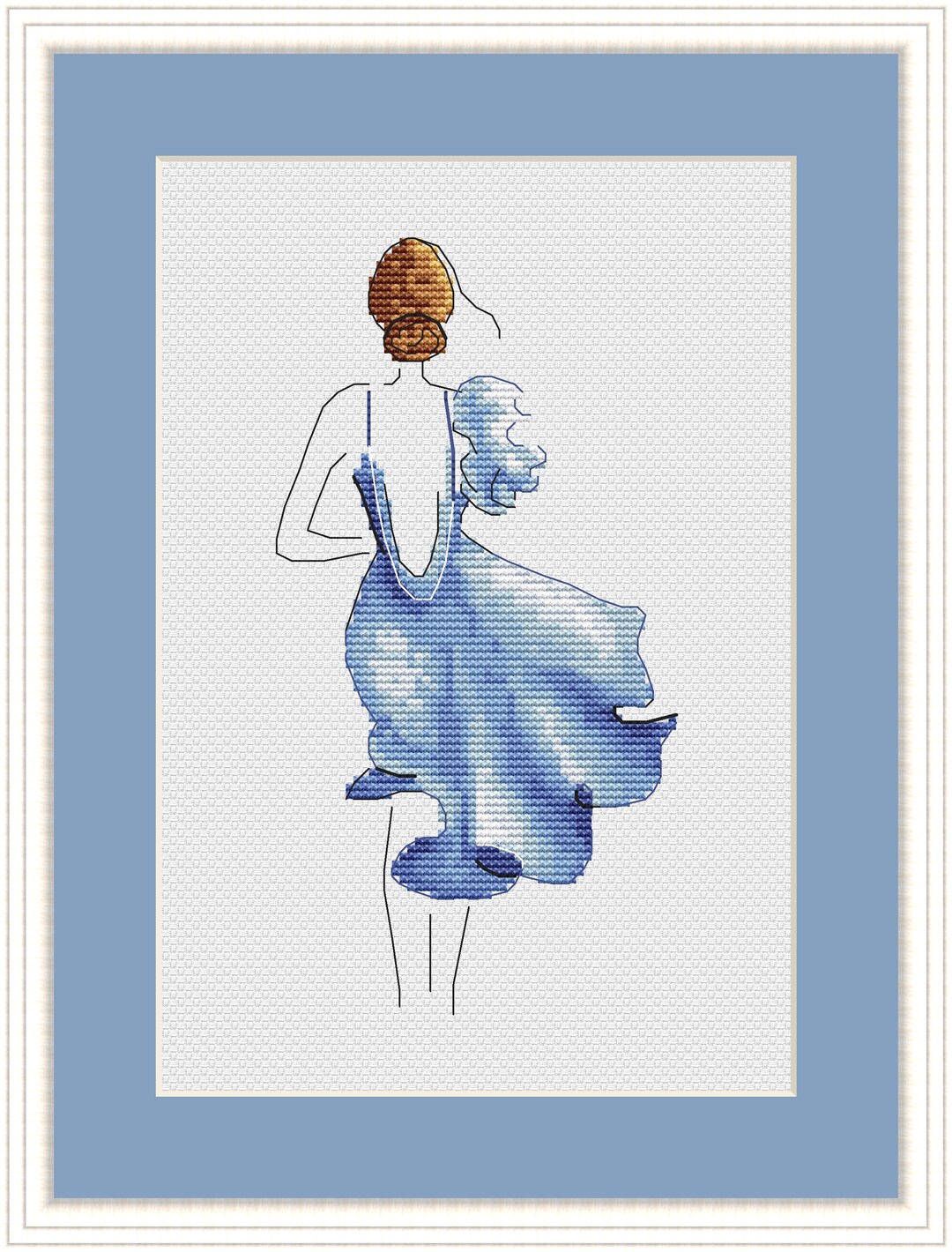 Girl in Blue Dress Cross Stitch Pattern Lady Counted Cross Stitch ...