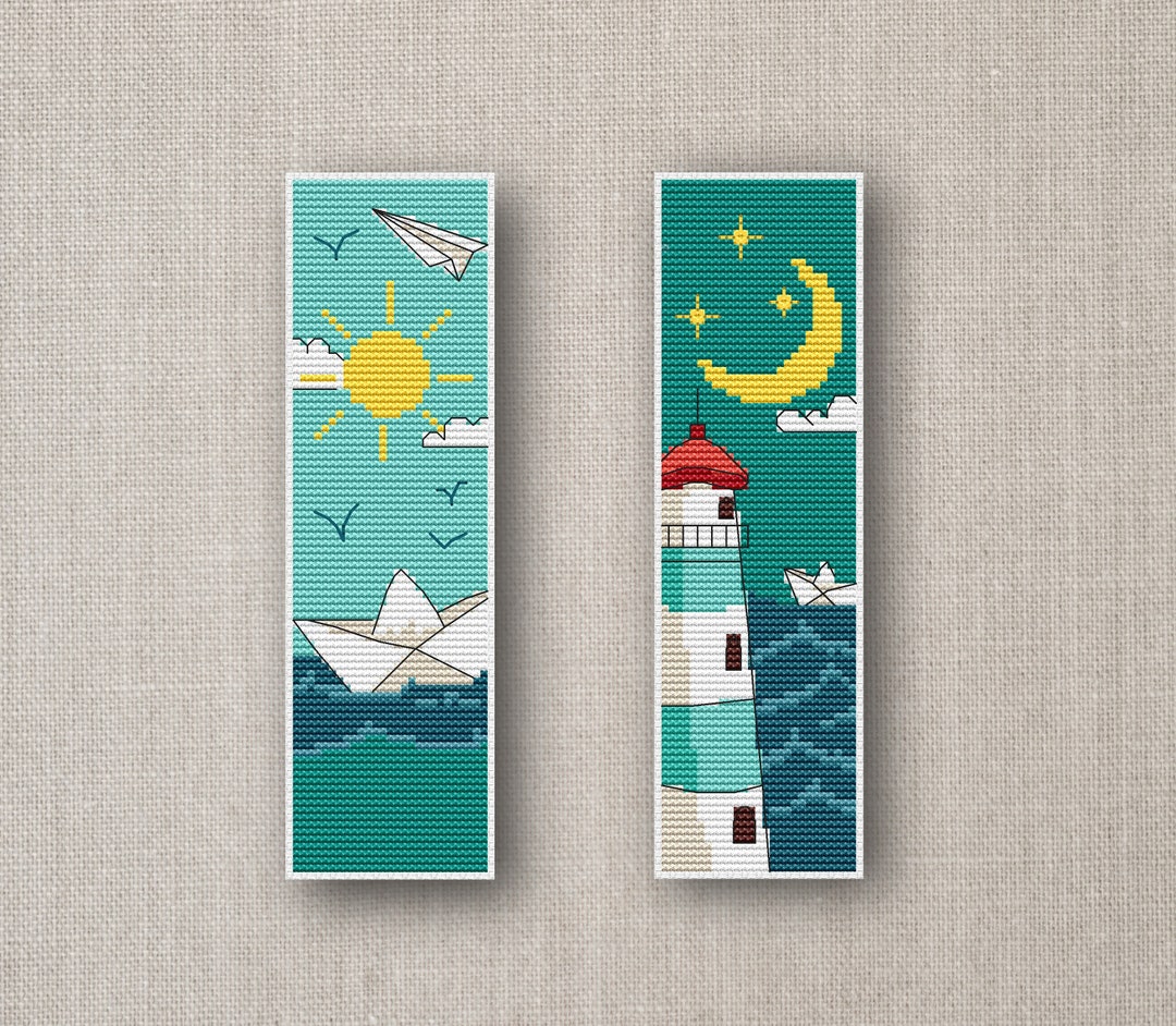 Sea Bookmarks Cross Stitch Pattern - Lighthouse Counted Cross Stitch ...