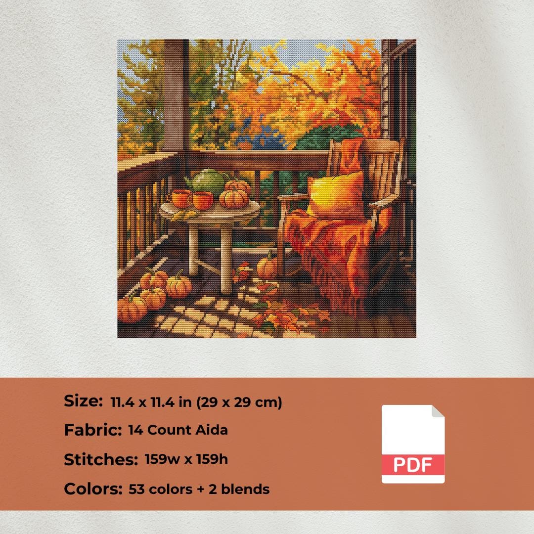 Cozy Autumn Porch Cross Stitch Pattern: Pumpkins and Tea (PDF Download ...