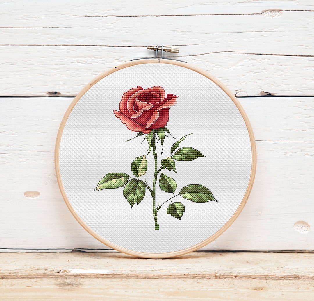 Red Rose Cross Stitch Pattern Flower Cross Stitch Modern Cross Stitch DMC Chart Needlepoint ...