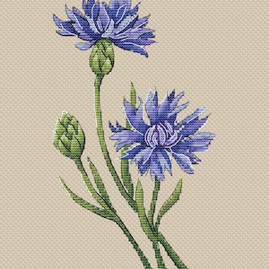 Spring Flowers Cross Stitch Pattern - Cornflowers Counted Cross Stitch ...