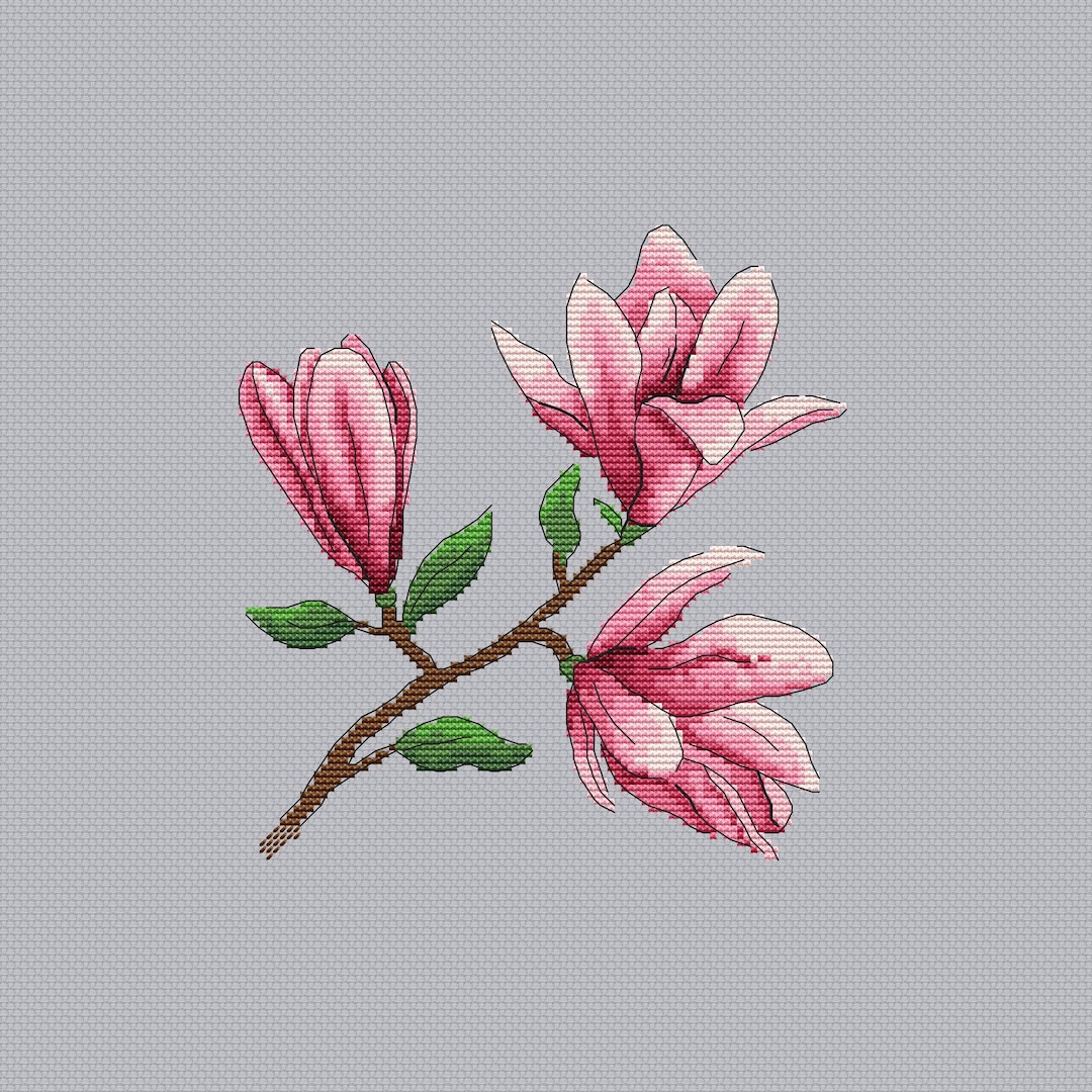 Magnolia Cross Stitch Pattern Pink Flowers Counted Cross Stitch Chart ...