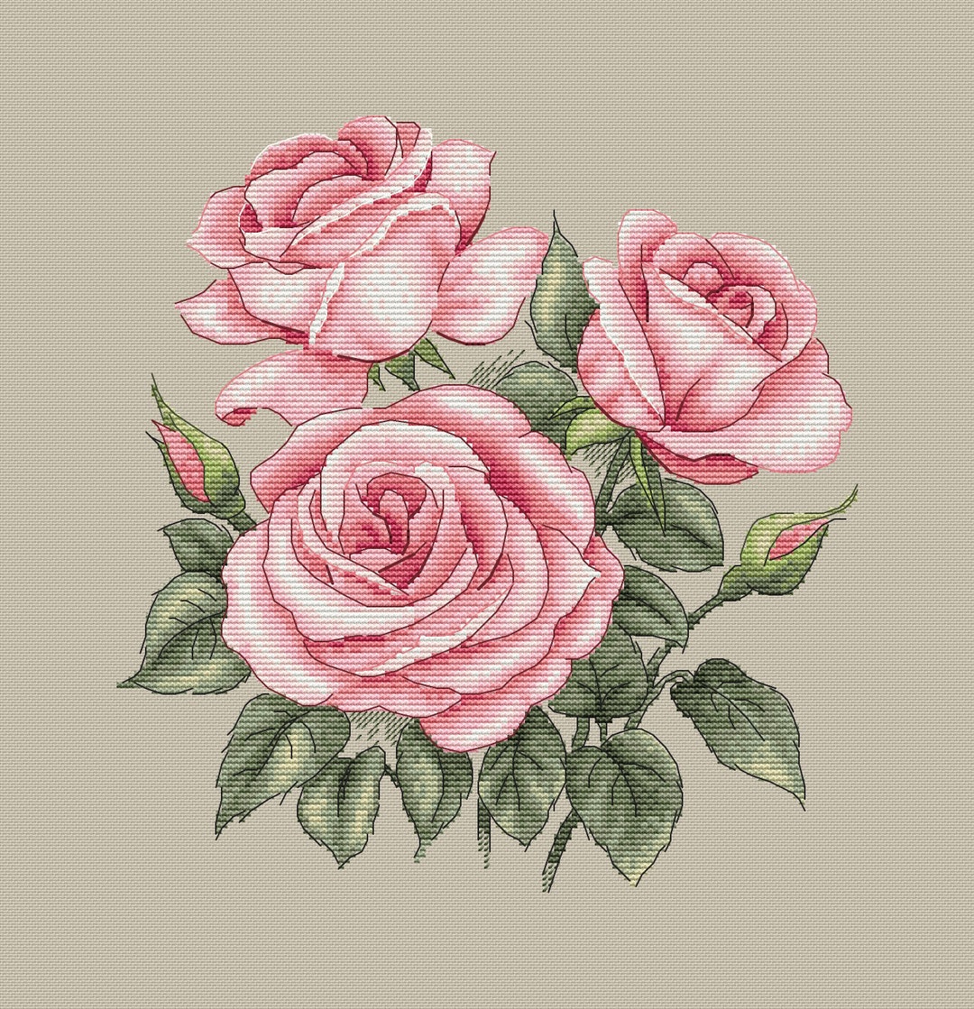Roses Cross Stitch Pattern - Pink Flowers Counted Cross Stitch Tutorial ...