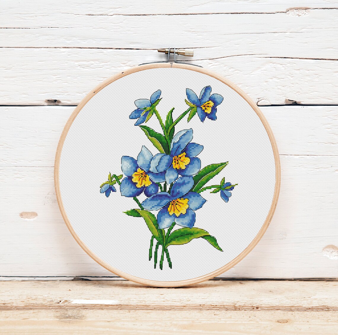 Blue Flowers Cross Stitch Pattern Modern Cross Stitch - Etsy