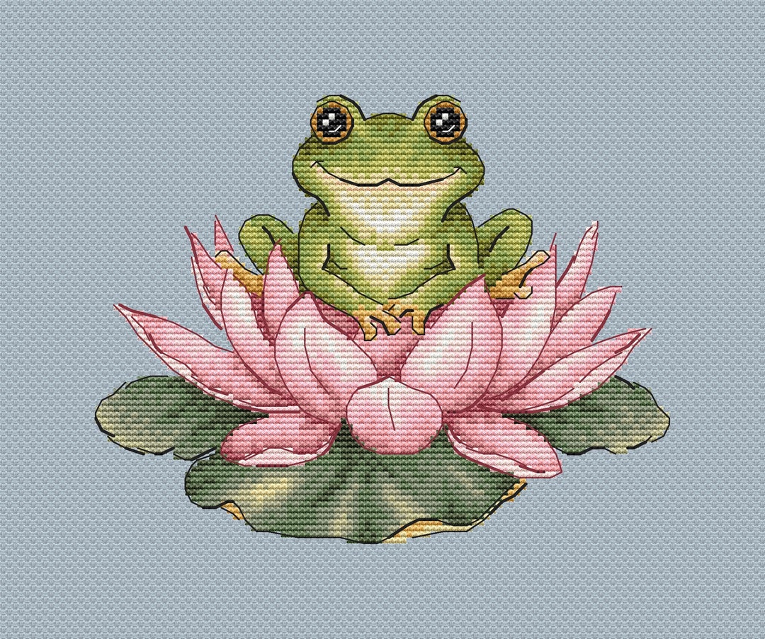 Waterlily Cross Stitch Pattern Frog Counted Cross Stitch Chart Flower ...