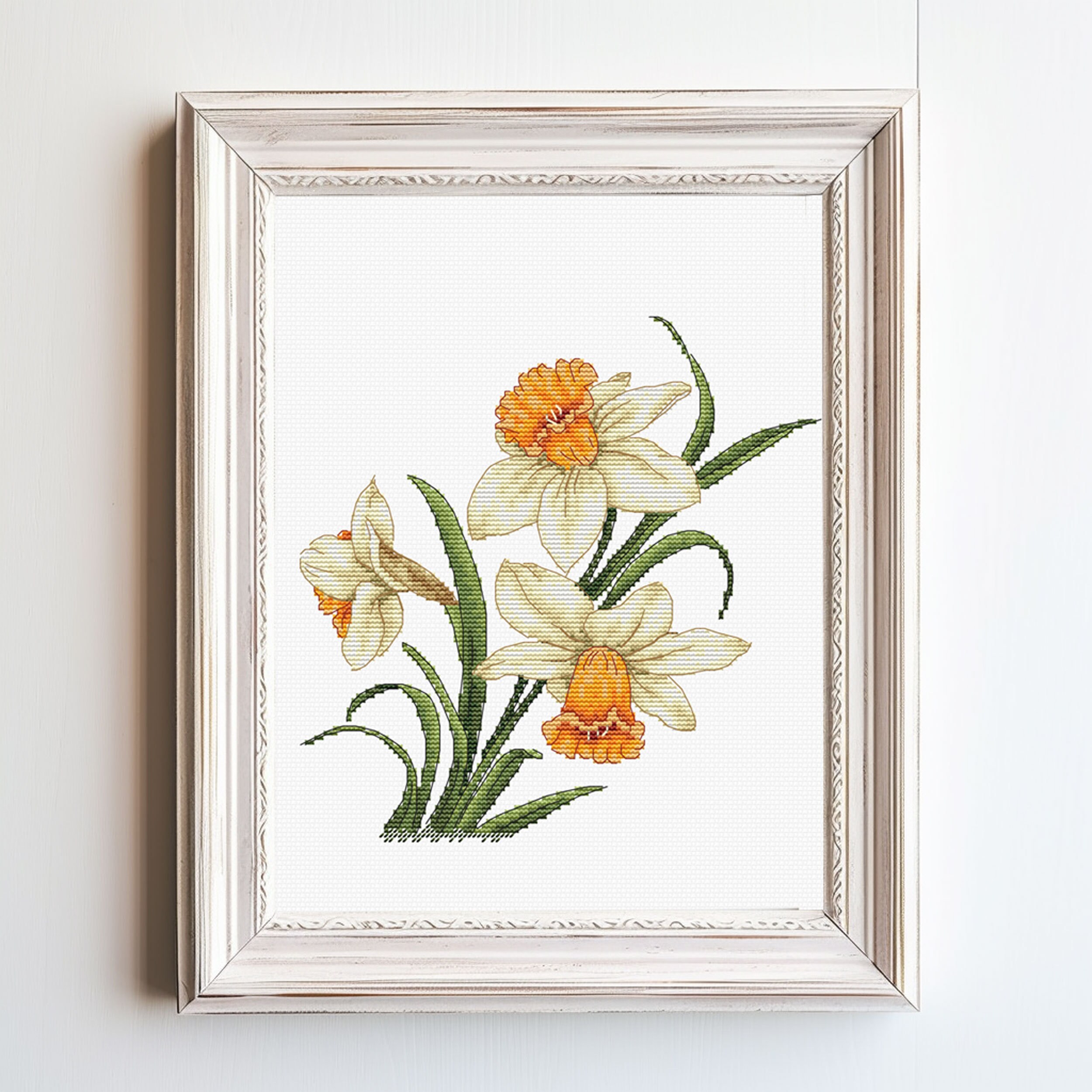 White Daffodils Cross Stitch Pattern – Spring Floral Embroidery (PDF ...