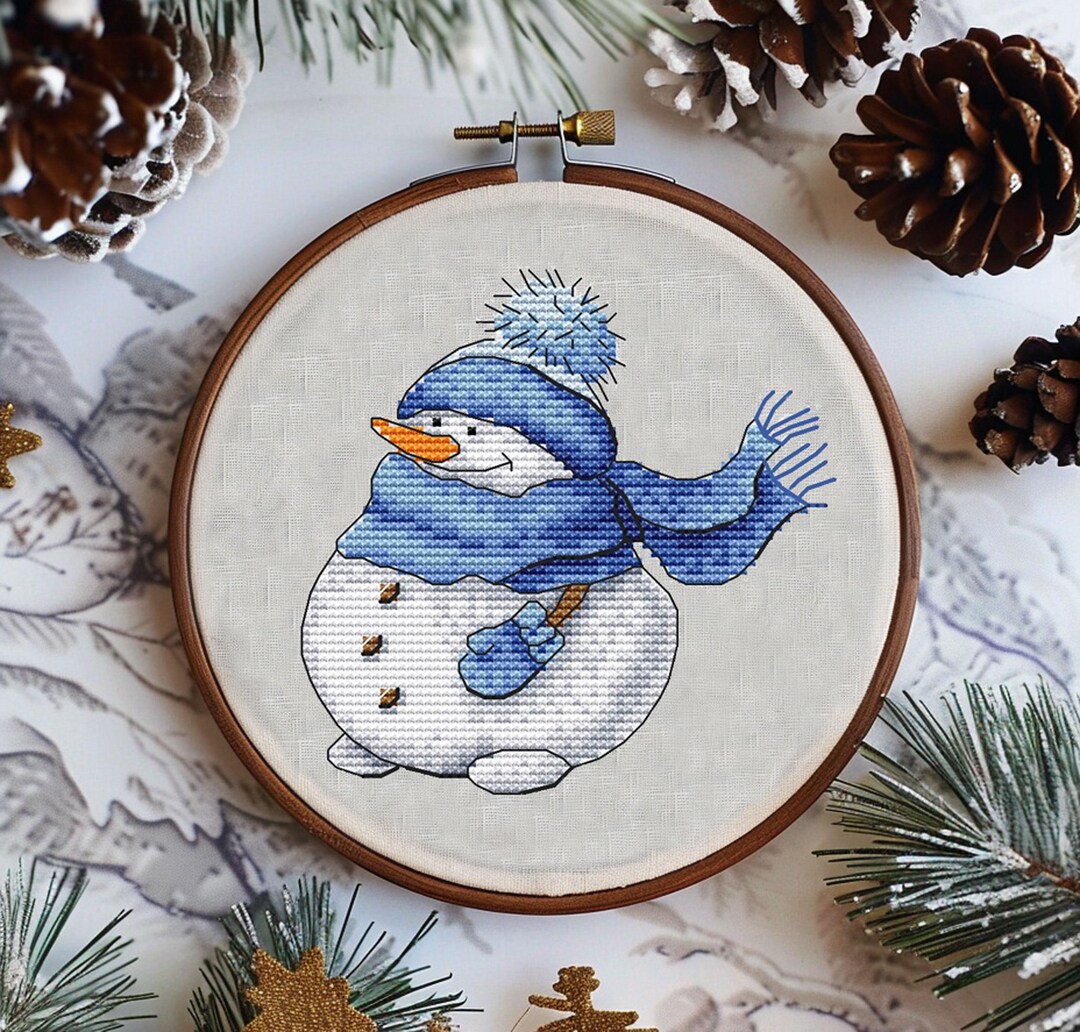 Christmas Cross Stitch Pattern - Cute Snowman Cross Stitch Chart ...