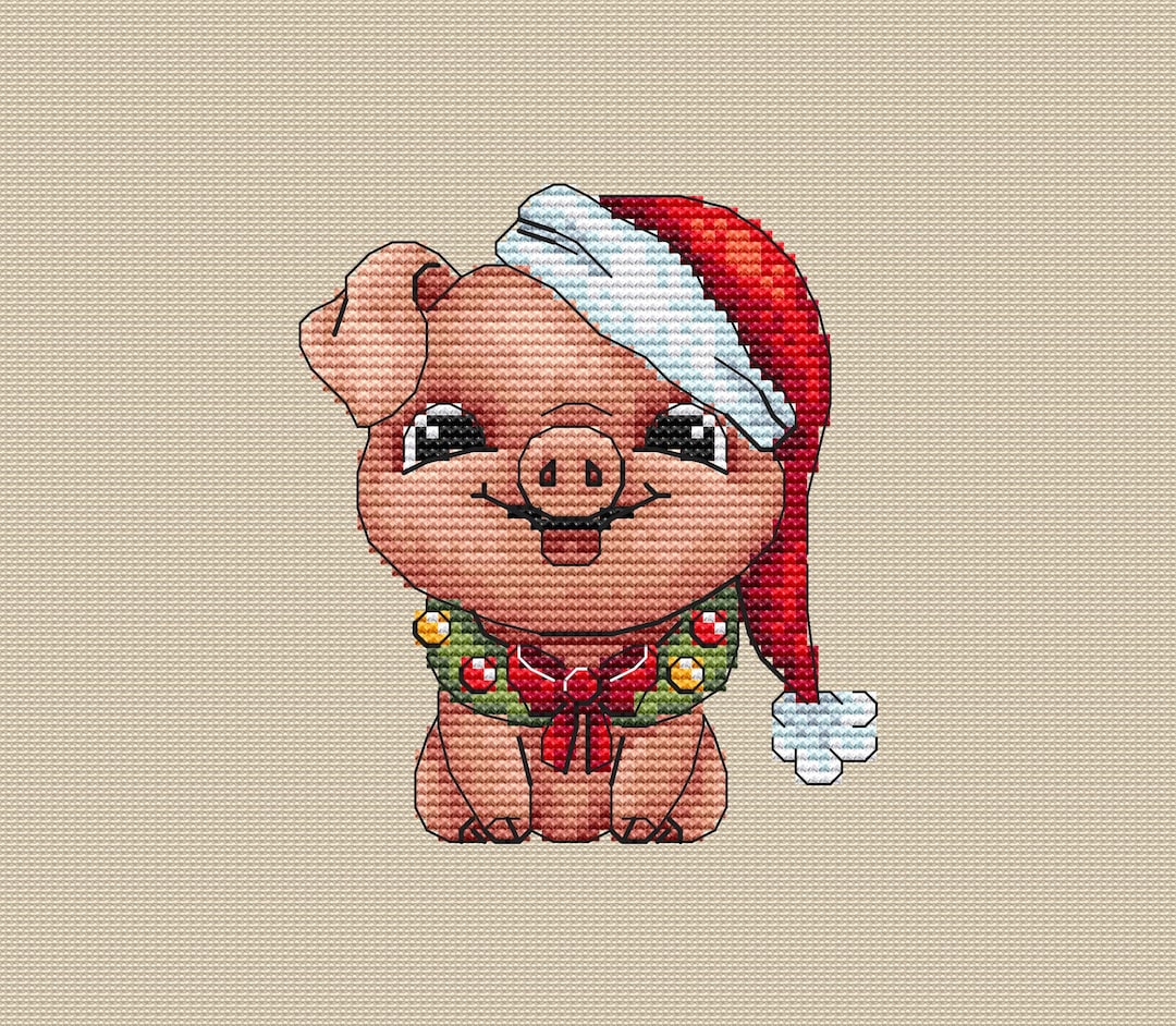 Christmas Piggy Cross Stitch Pattern - Cute Animal Counted Cross Stitch ...