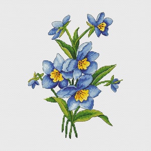 Summer Bouquet Cross Stitch Pattern Blue Flowers Counted Xstitch Design ...