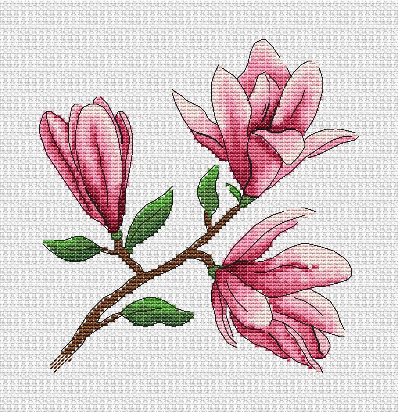 Cross Stitch Pattern Magnolia DMC Chart Needlepoint Embroidery - Etsy