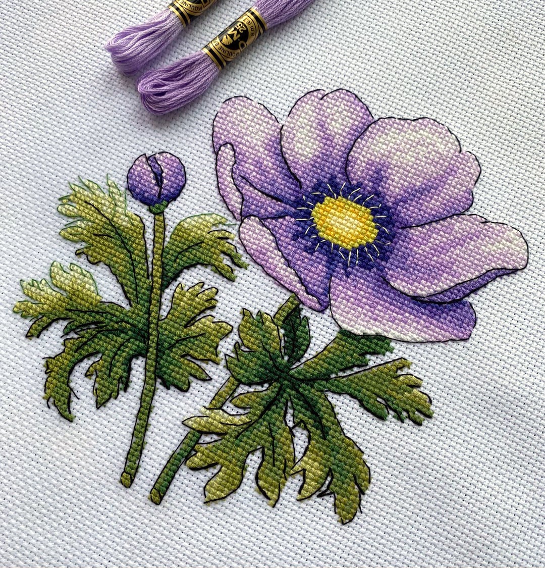 Violet Flowers Cross Stitch Pattern - Anemona Counted Cross Stitch ...