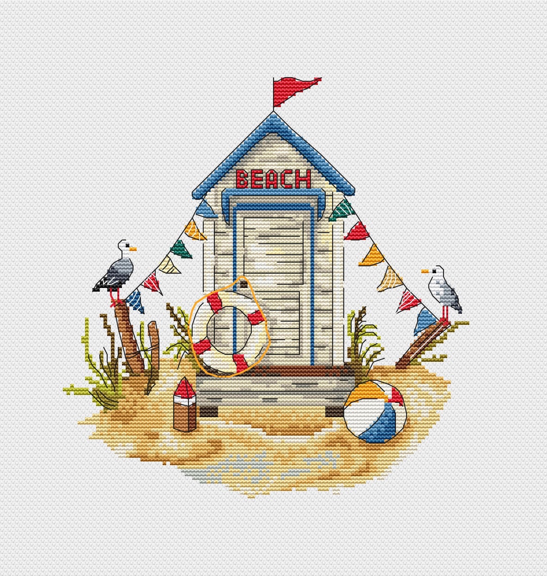 Summer Beach Cross Stitch Pattern - Beach House Counted Cross Stitch ...