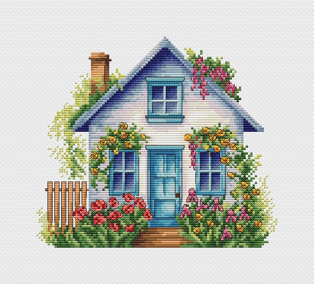Summer House Cross Stitch Pattern - Flowers Counted Cross Stitch ...