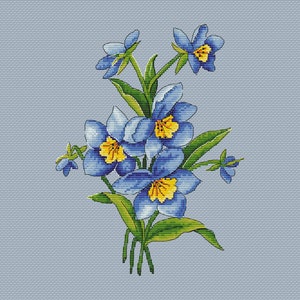 Summer Bouquet Cross Stitch Pattern Blue Flowers Counted Xstitch Design ...
