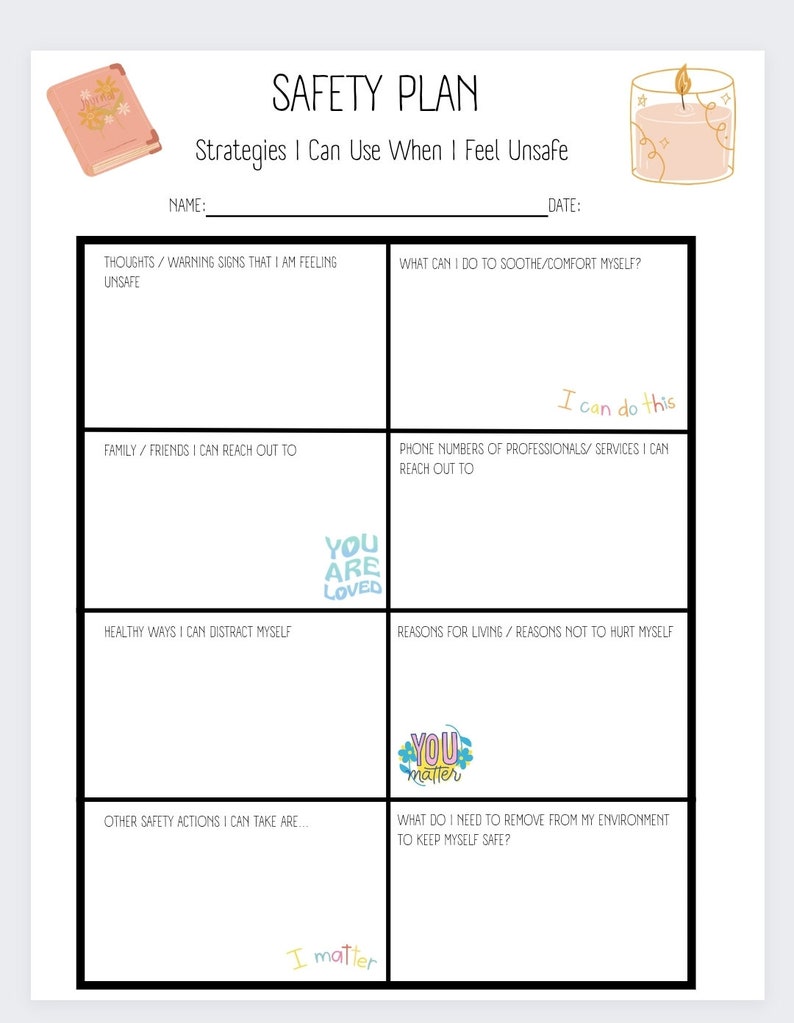 SAFETY PLAN for Therapist Counselor Mental Health Counseling Worksheet ...