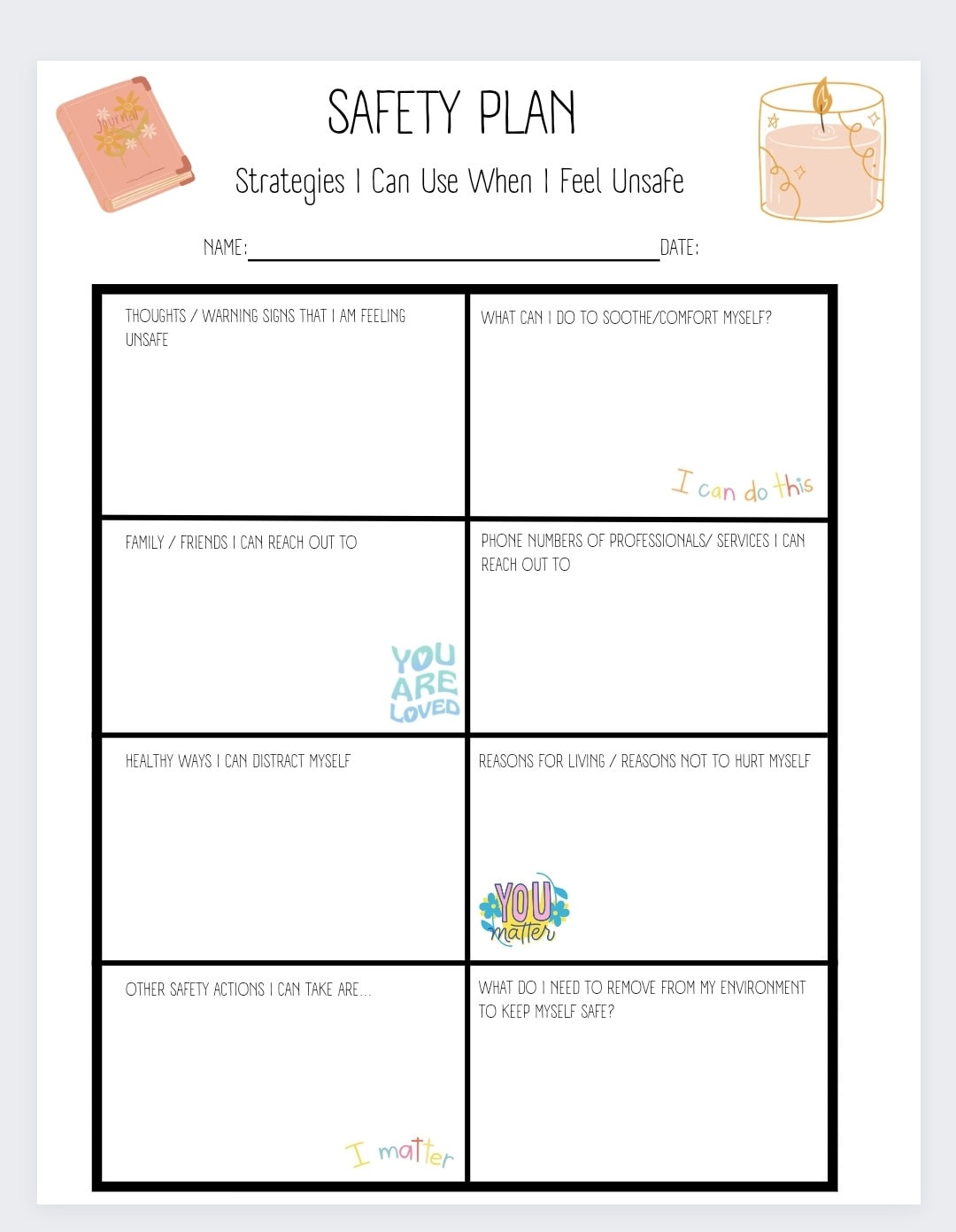 SAFETY PLAN for Therapist Counselor Mental Health Counseling Worksheet ...