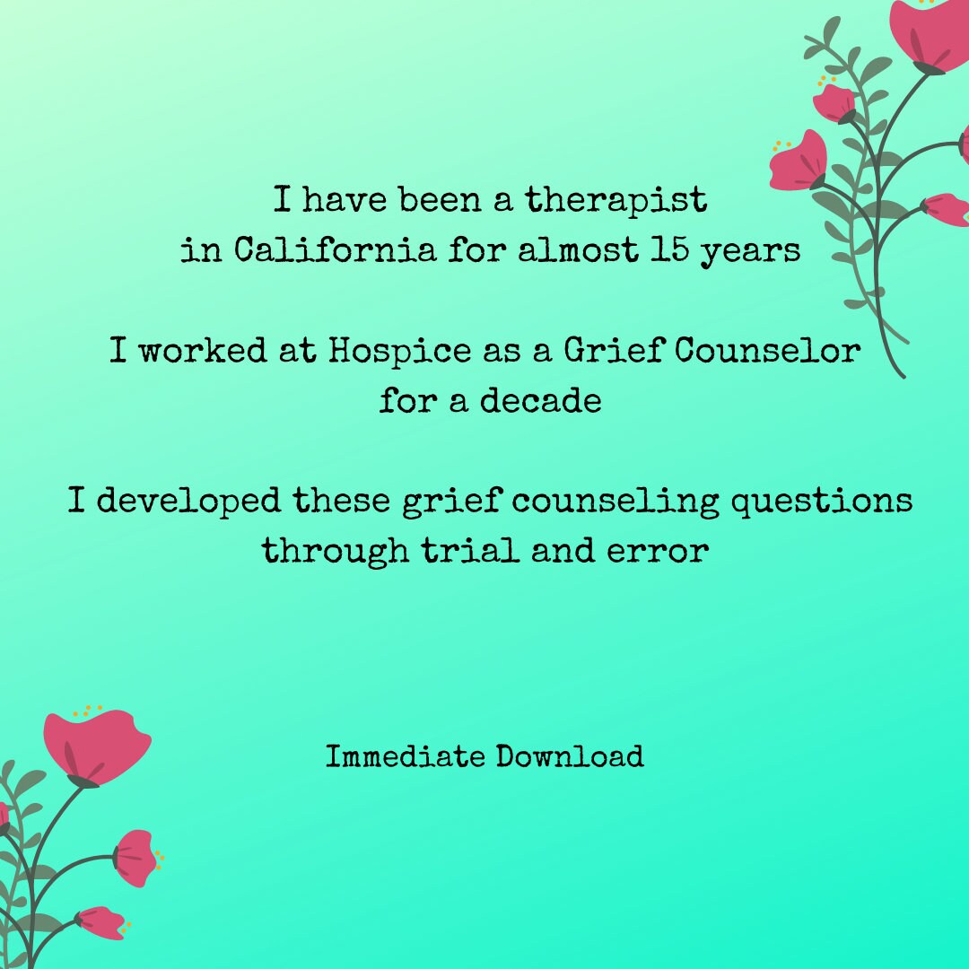 GRIEF COUNSELING Questions Therapist Counselor Tools Worksheet Therapy ...
