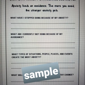 ANXIETY Management Worksheet "avoidance" Therapist Counselor Mental ...