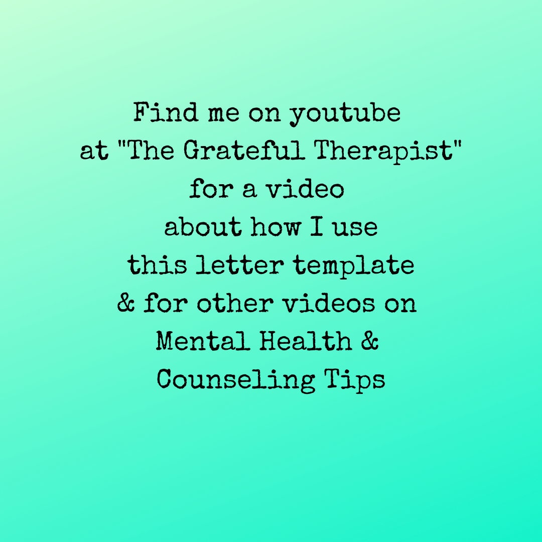 Therapy Counselor LETTER WRITING TEMPLATE Worksheet Tool Mental Healthy ...