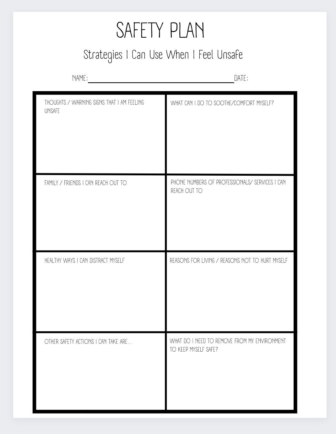 SAFETY PLAN for Therapist Counselor Mental Health Counseling Worksheet ...