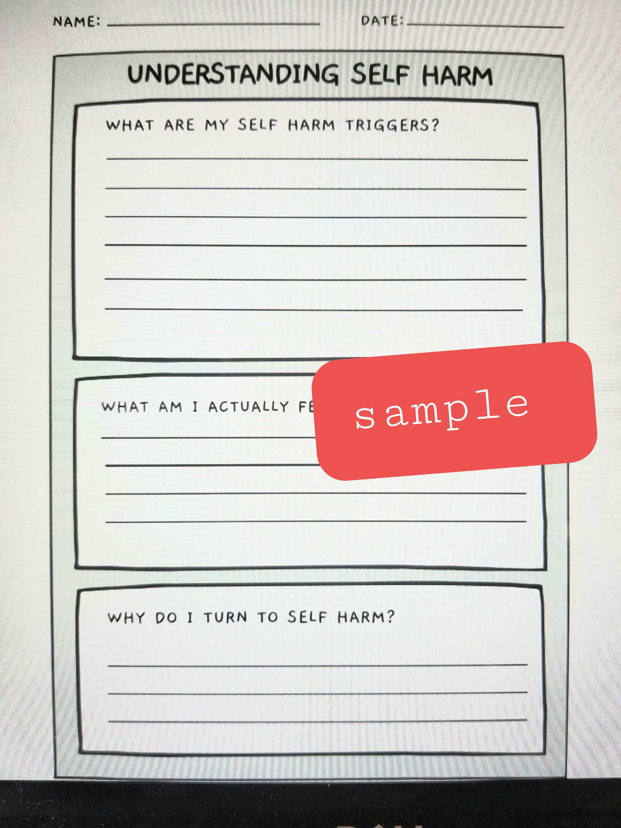 Therapist Counselor WORKSHEETS "self Harm" Teens Mental Health ...