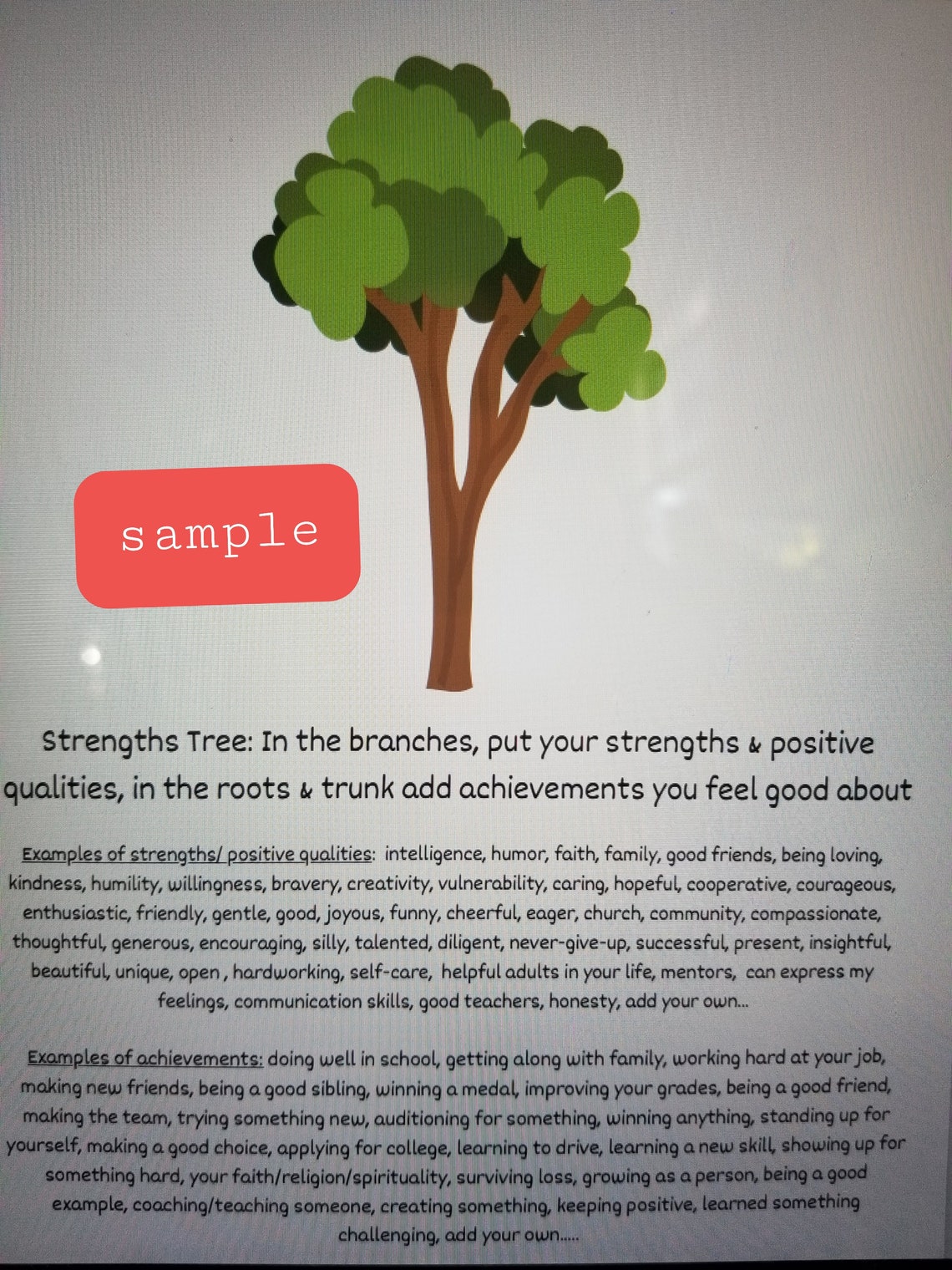 Therapist Counselor WORKSHEETS "strength Tree" Teens Mental Health ...