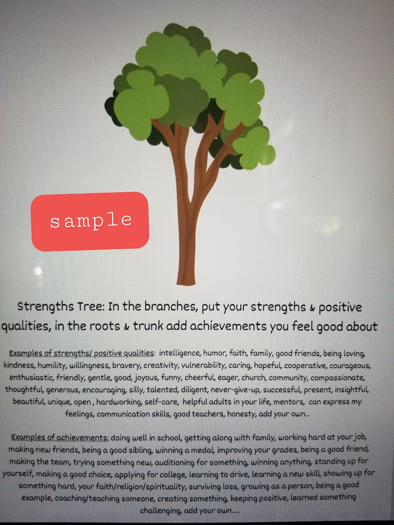 Therapist Counselor WORKSHEETS "strength Tree" Teens Mental Health ...