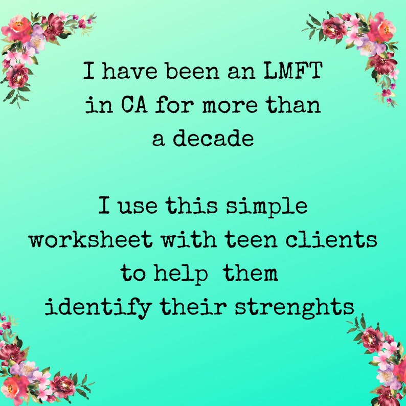 Therapist Counselor WORKSHEETS "strength Tree" Teens Mental Health ...