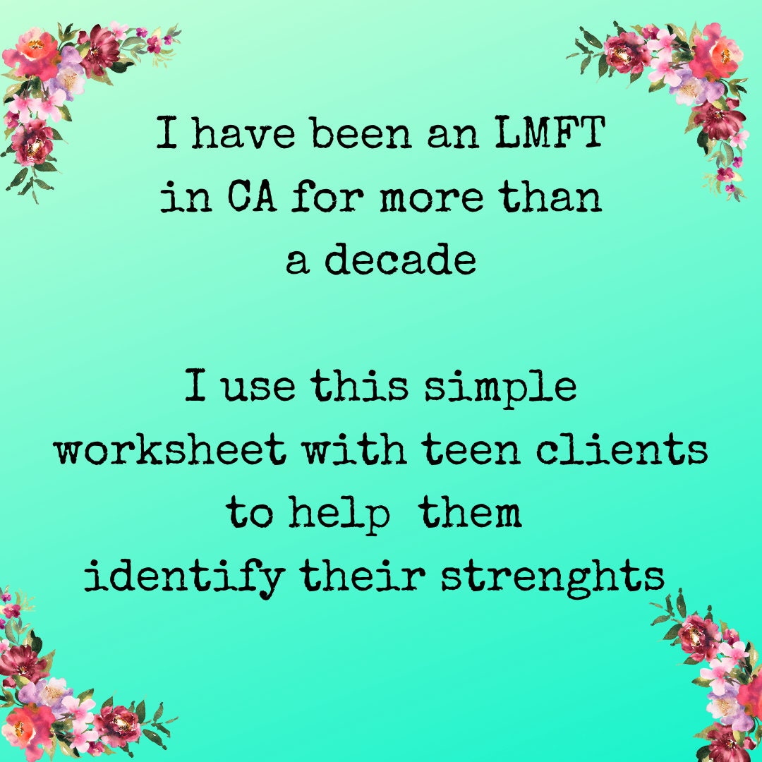 Therapist Counselor WORKSHEETS "strength Tree" Teens Mental Health ...