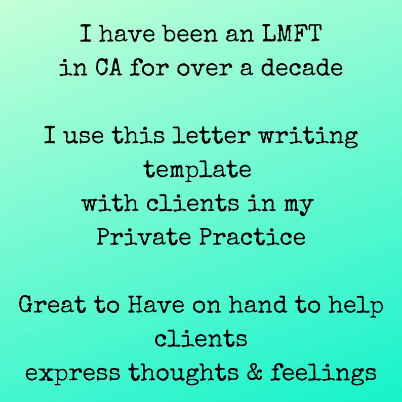 Therapy Counselor LETTER WRITING TEMPLATE Worksheet Tool Mental Healthy ...