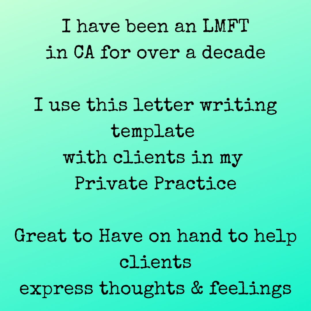 Therapy Counselor LETTER WRITING TEMPLATE Worksheet Tool Mental Healthy ...