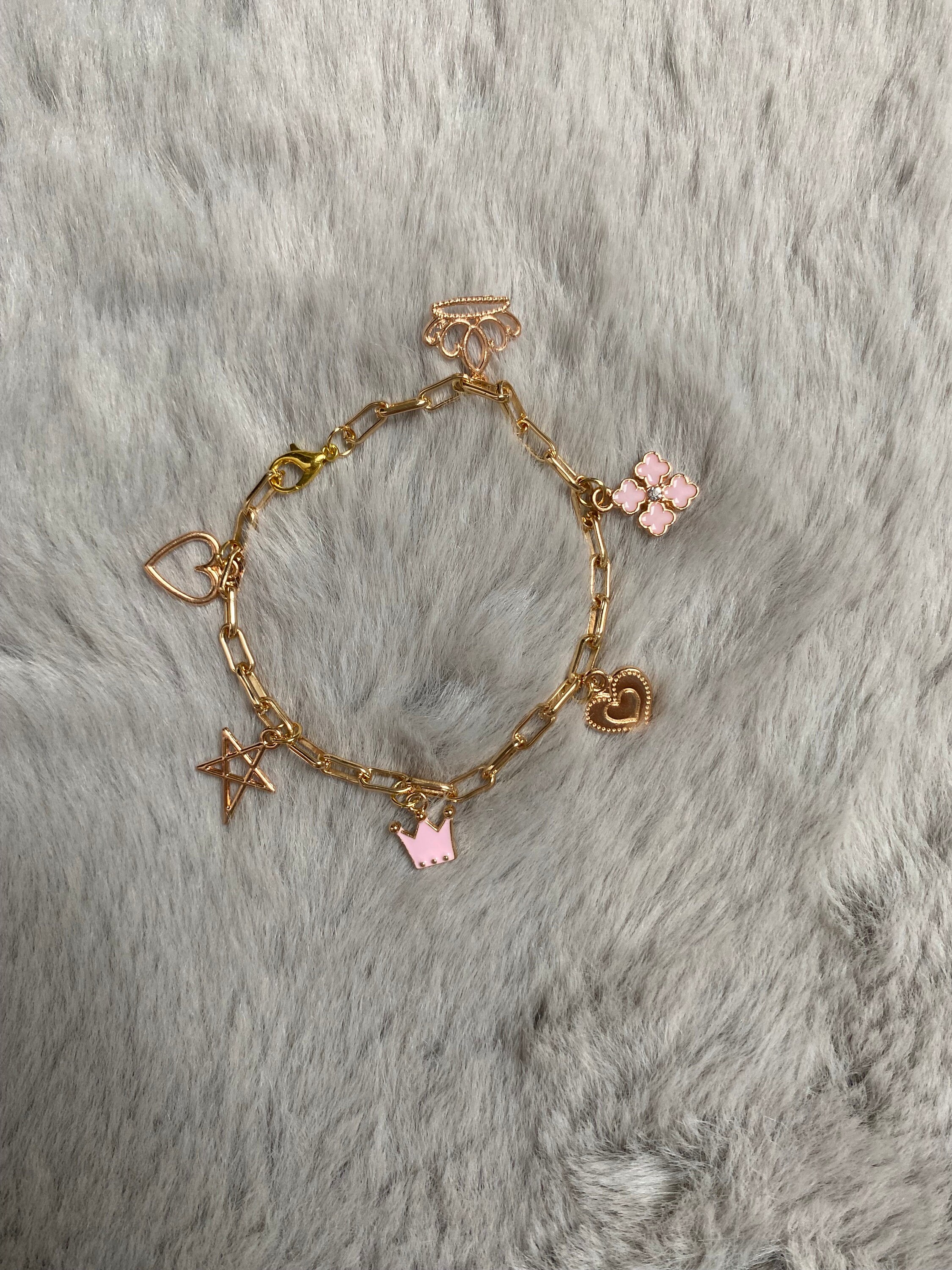 Pretty in Pink Golden Charm Bracelet - Etsy