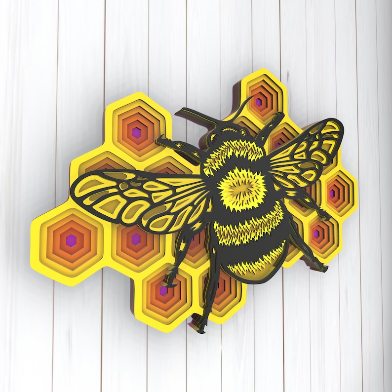 Bienen auf Waben 3D Mandala svg Dateien, Multilayer Panel für Lasercut ...