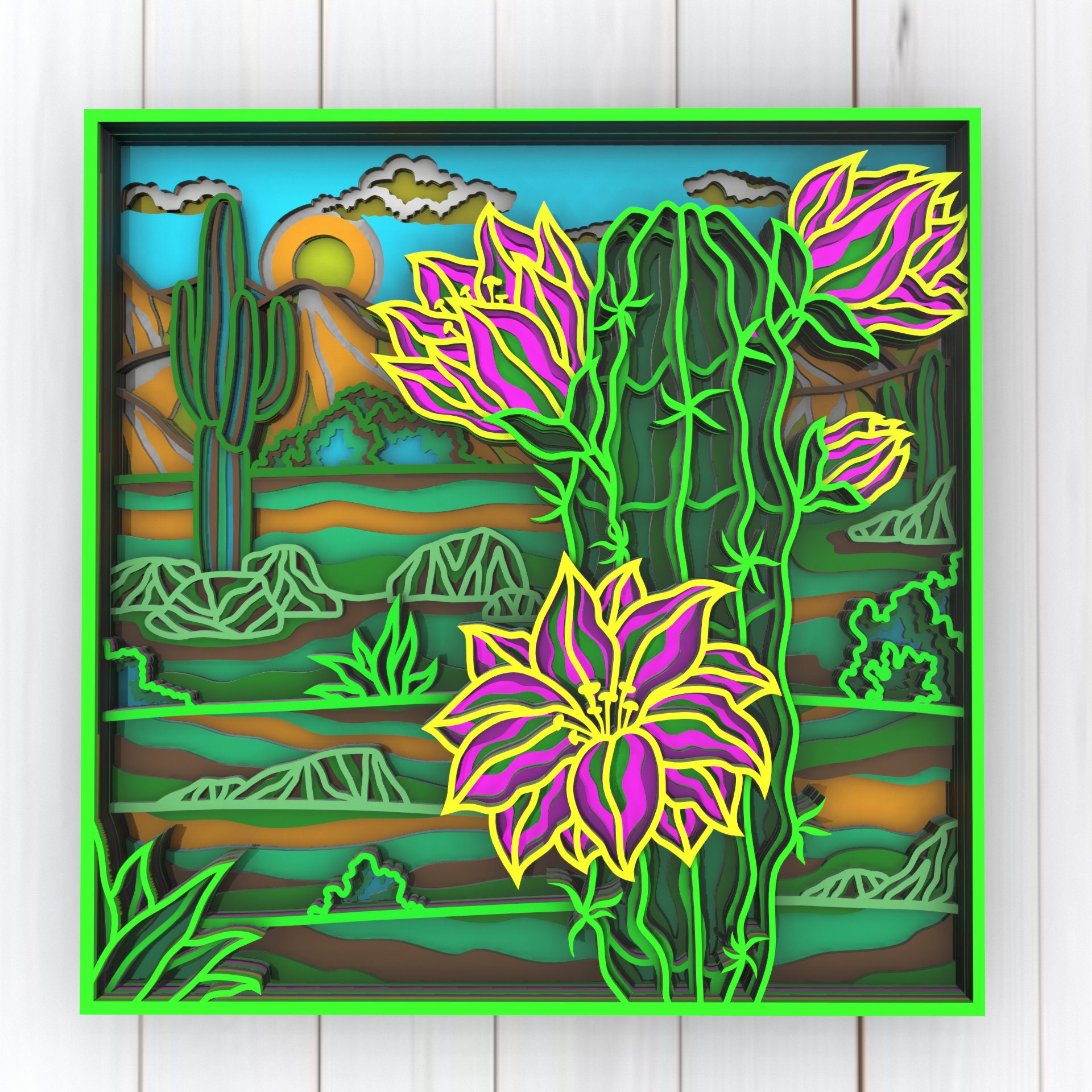 Picture Cactus 3D Mandala Svg Files, Multilayer Panel for Laser Cutting ...