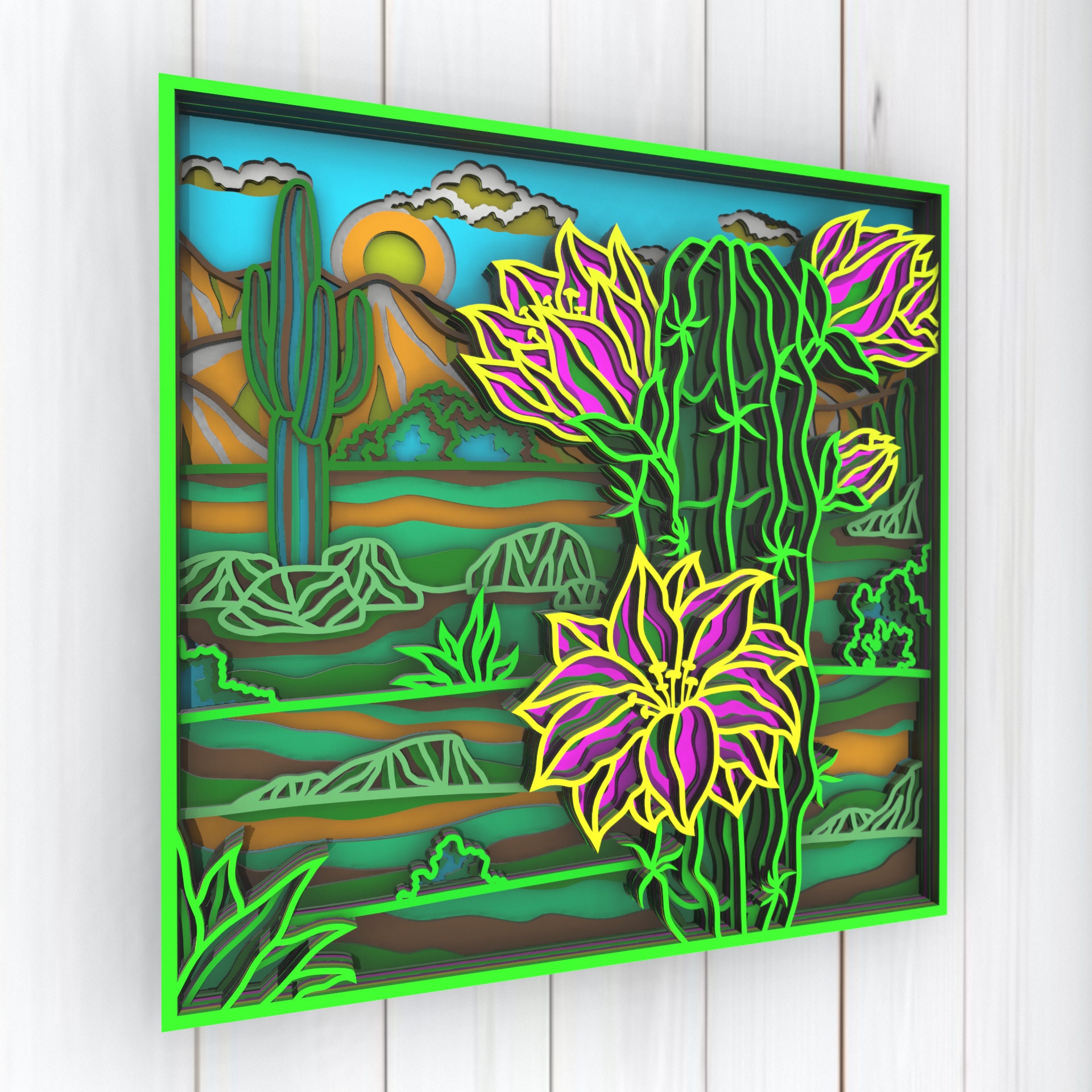 Picture Cactus 3D Mandala Svg Files, Multilayer Panel for Laser Cutting ...