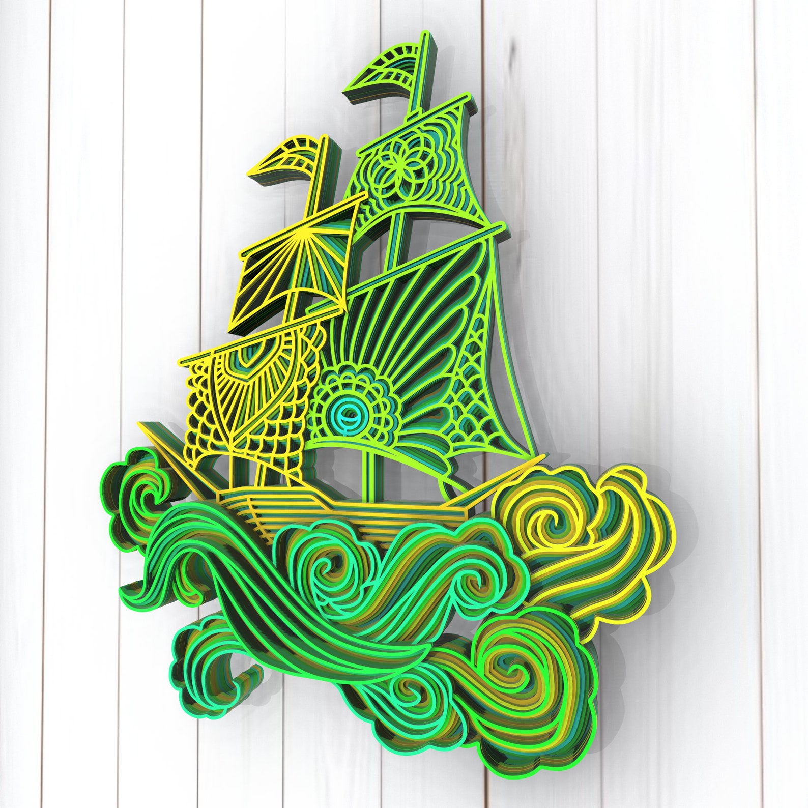 Ship 3D Mandala Svg Files, Multilayer Panel for Laser Cutting, Laser ...