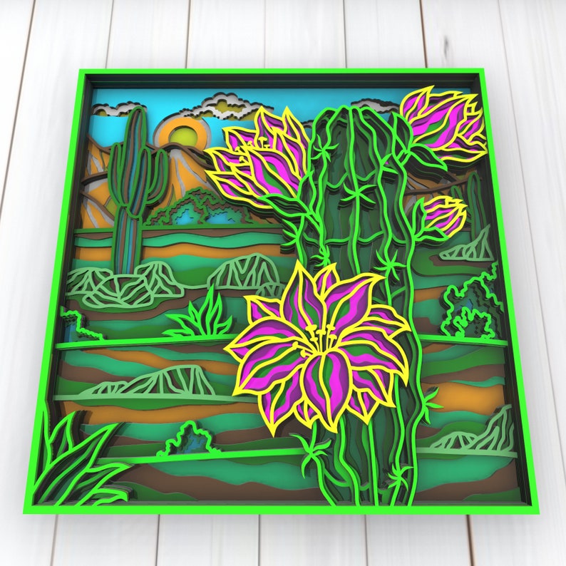 Picture Cactus 3D Mandala Svg Files, Multilayer Panel for Laser Cutting ...