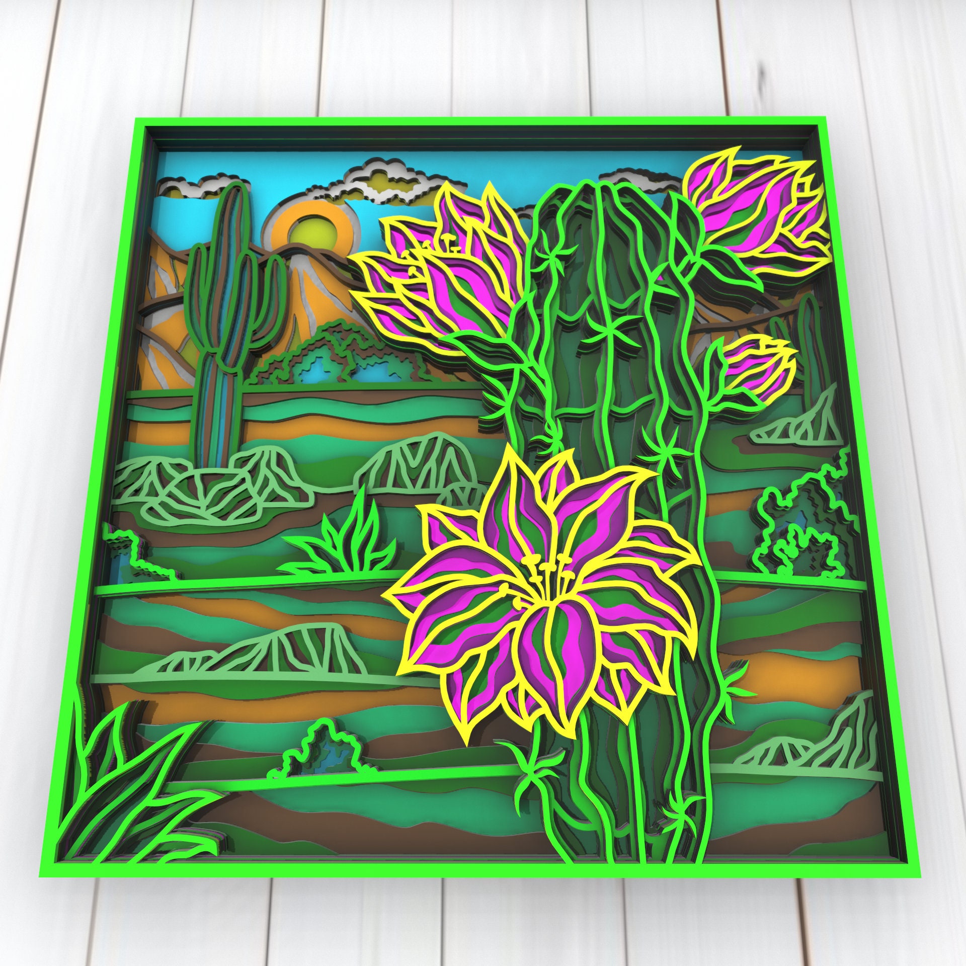 Picture Cactus 3D Mandala Svg Files, Multilayer Panel for Laser Cutting ...