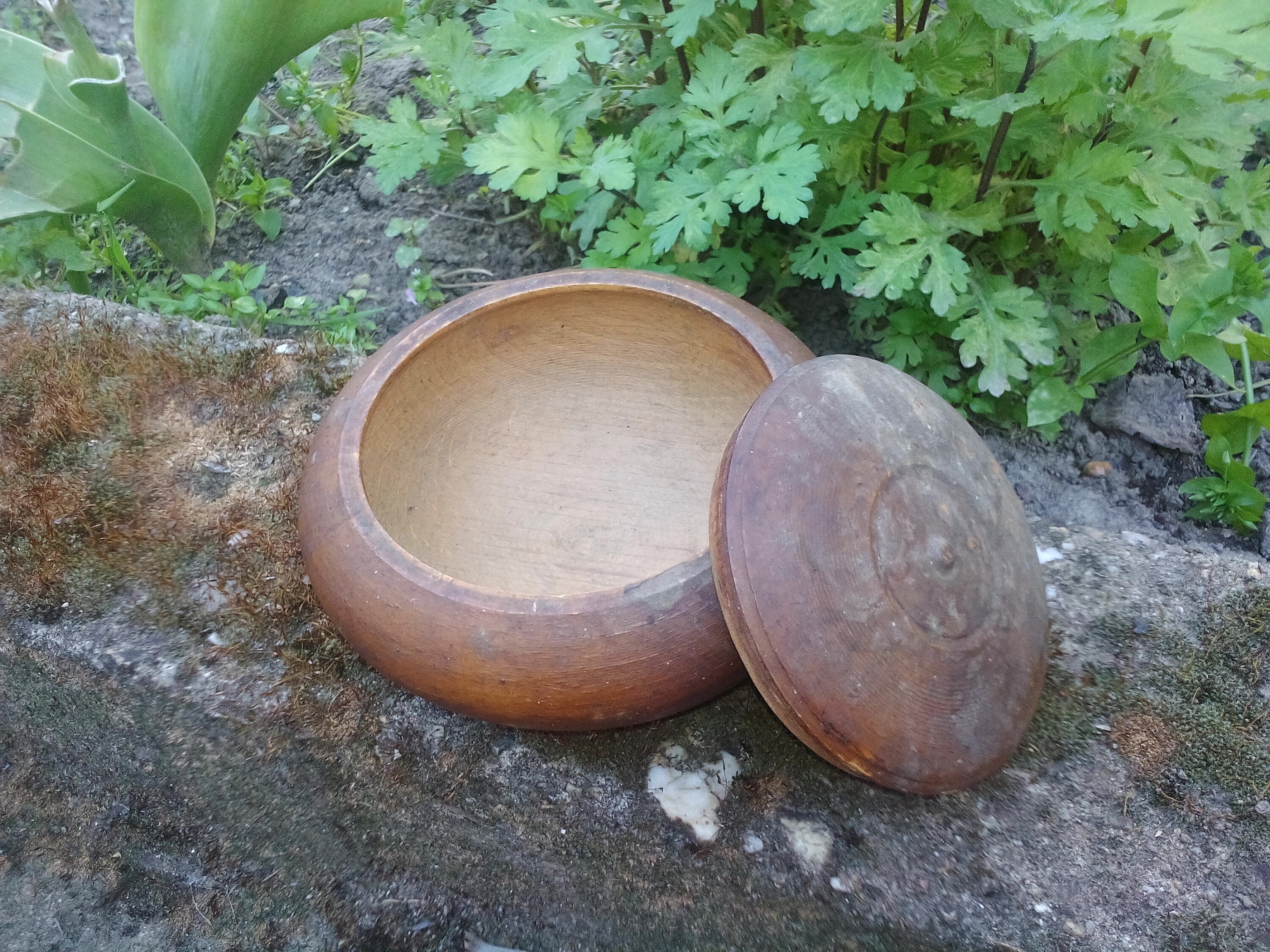 Old Antique Primitive Wooden Wood Plate Bowl Dish Cup Pounder Rustic ...