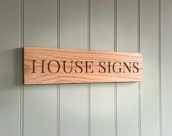 Oak House Sign With Posts, Carved, Personalised Custom Engraved Wooden ...