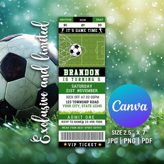 Soccer Ticket Birthday Invitation