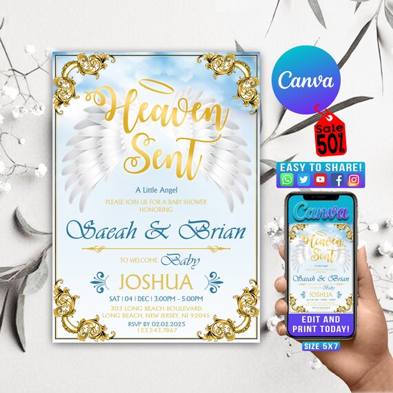 Heaven Sent Angel Wing Invitation