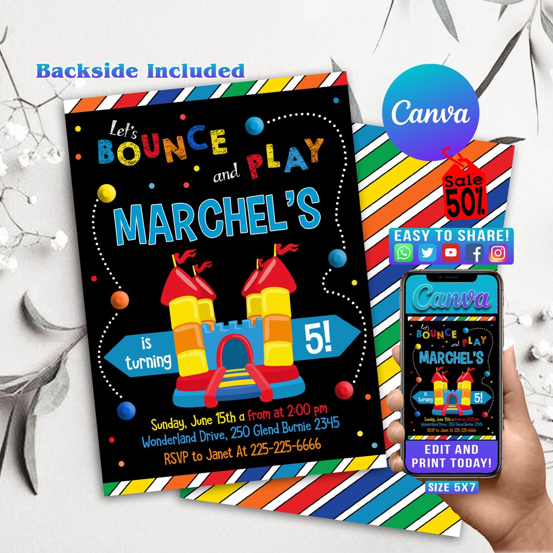 Bounce House Birthday Invitation Bounce House Invitation Girl Bounce ...