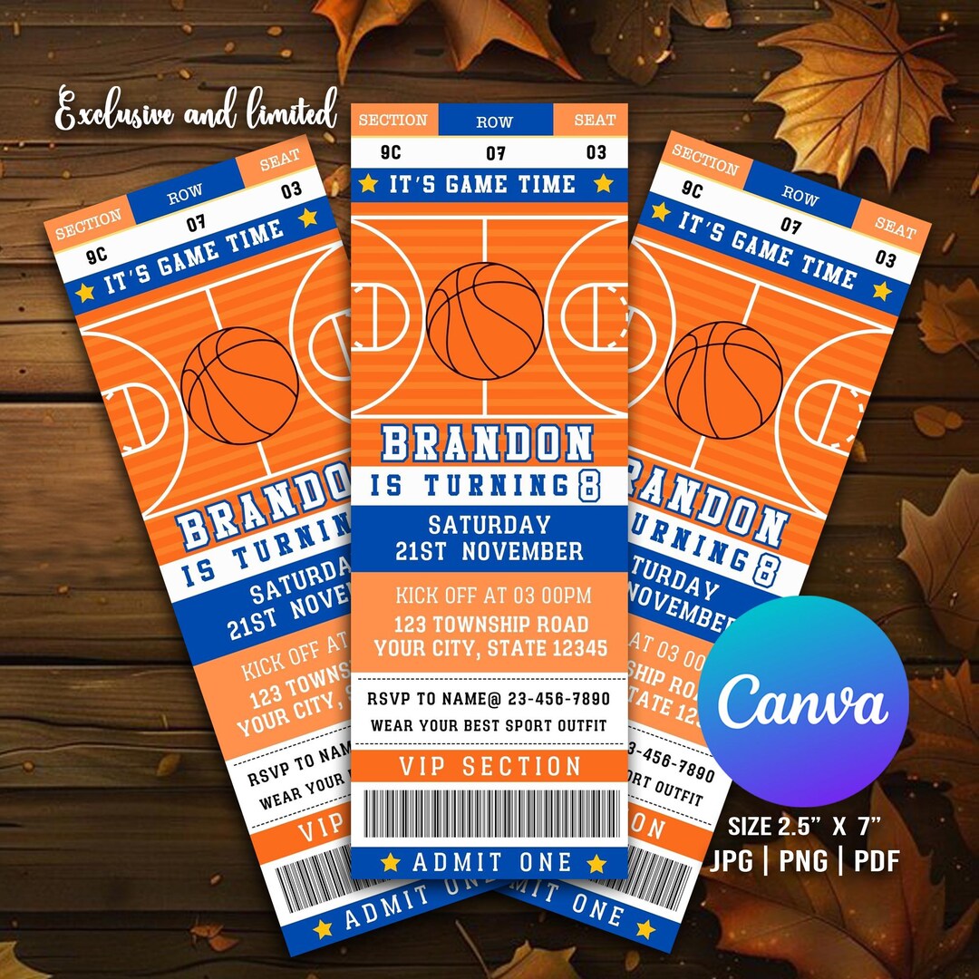 Basketball Invitation - Birthday - Sports Ticket Style Party Invite ...