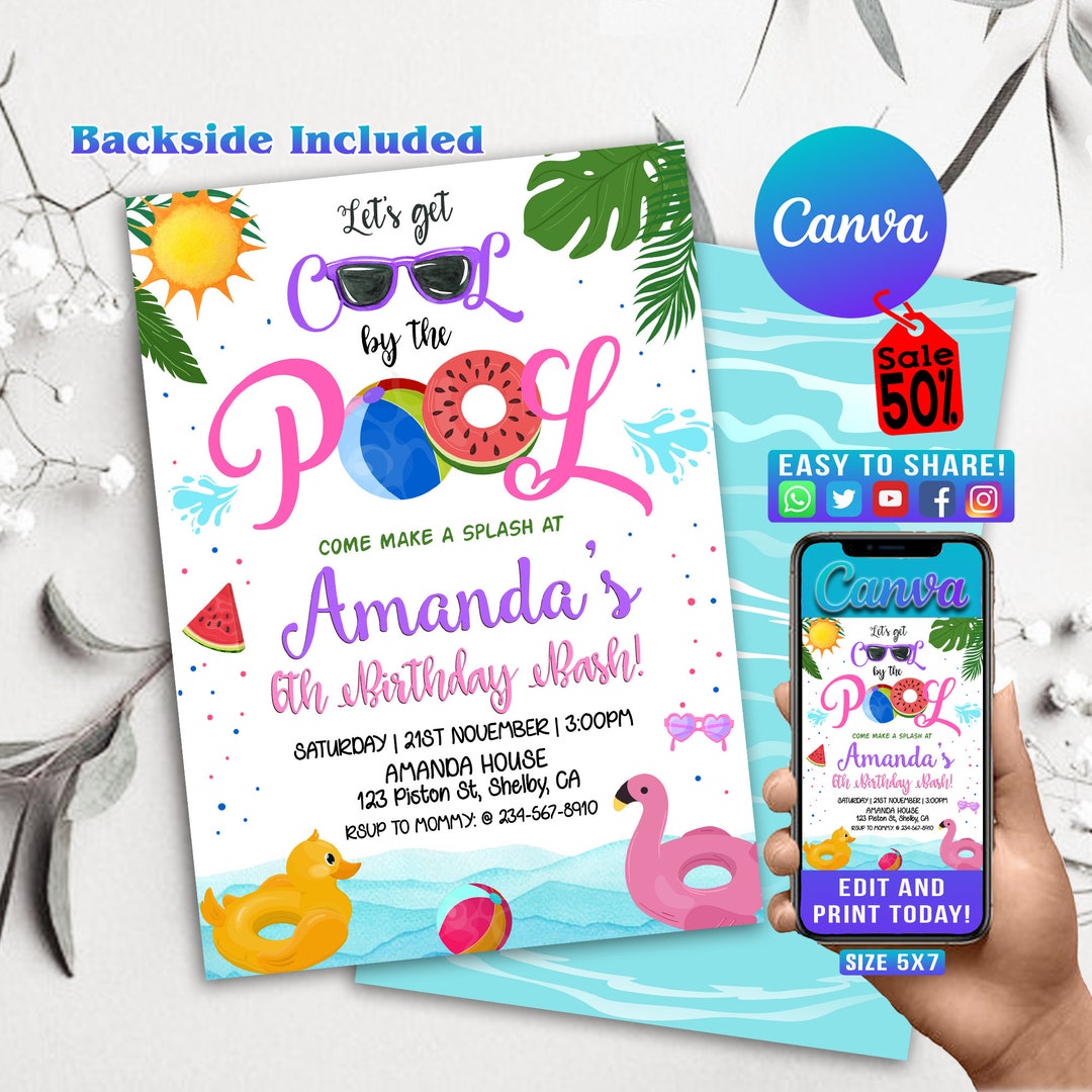 Pool Invitation, Pool Party Invite, Instant Download Pool Party ...