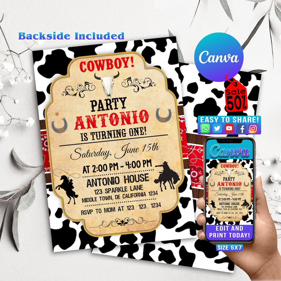 Invitación de vaquero invitación de fiesta de cumpleaños - Etsy México