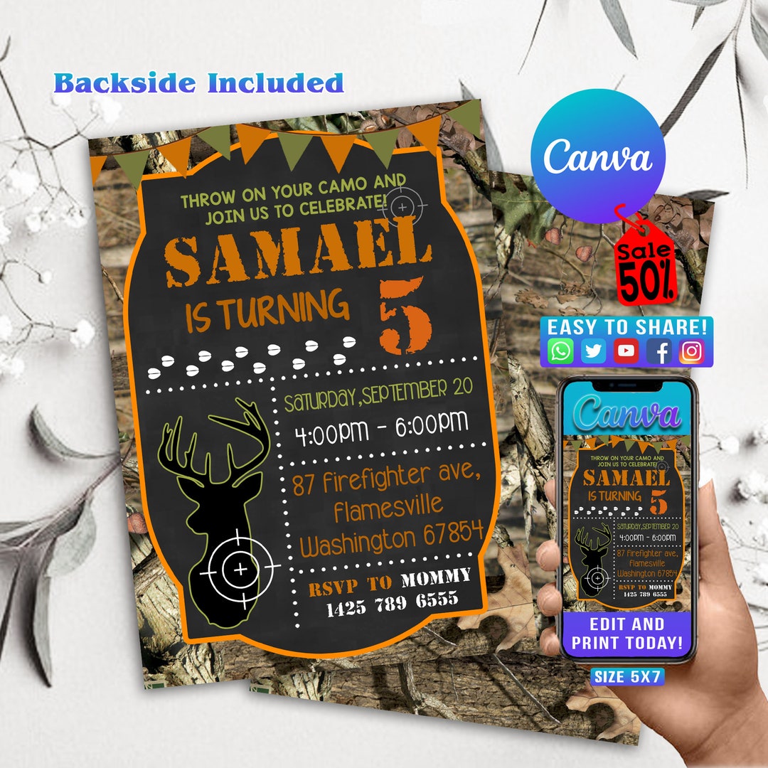 Editable Hunting Birthday Invitation, Hunting Invitation, Hunting ...