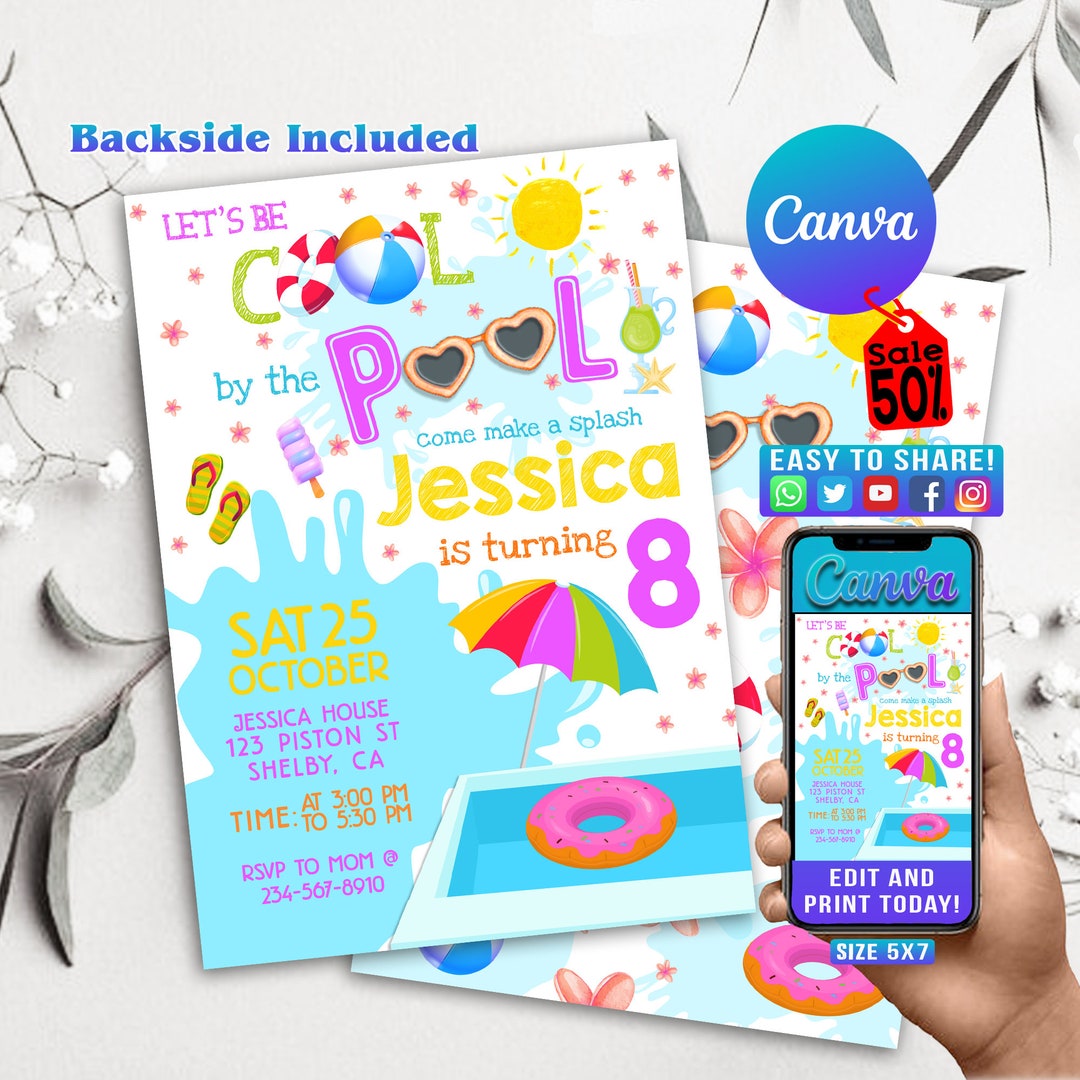 Pool Invitation, Pool Party Invite, Instant Download Pool Party ...