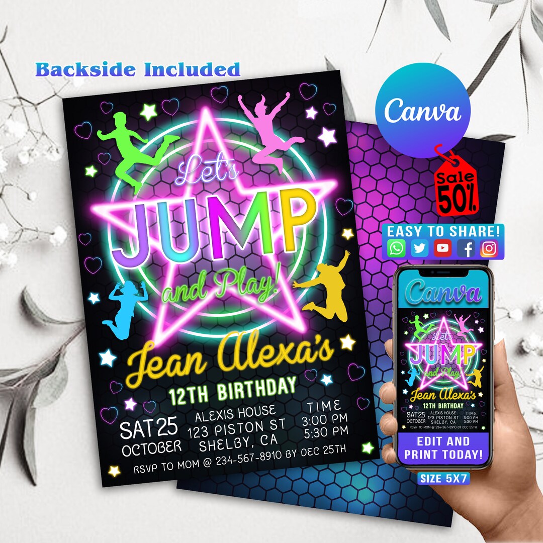 Jump Invitation, Editable Jump Birthday Invite, Trampoline Party ...